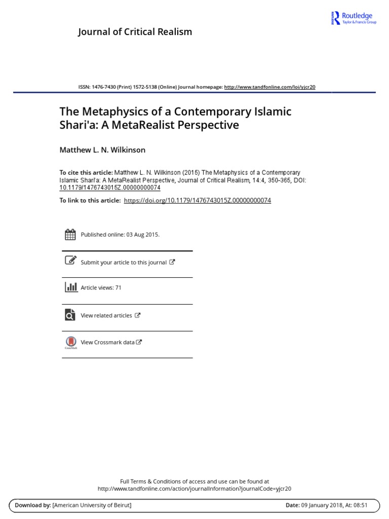 The Metaphysics of A Contemporary Islamic Shari A A MetaRealist ...