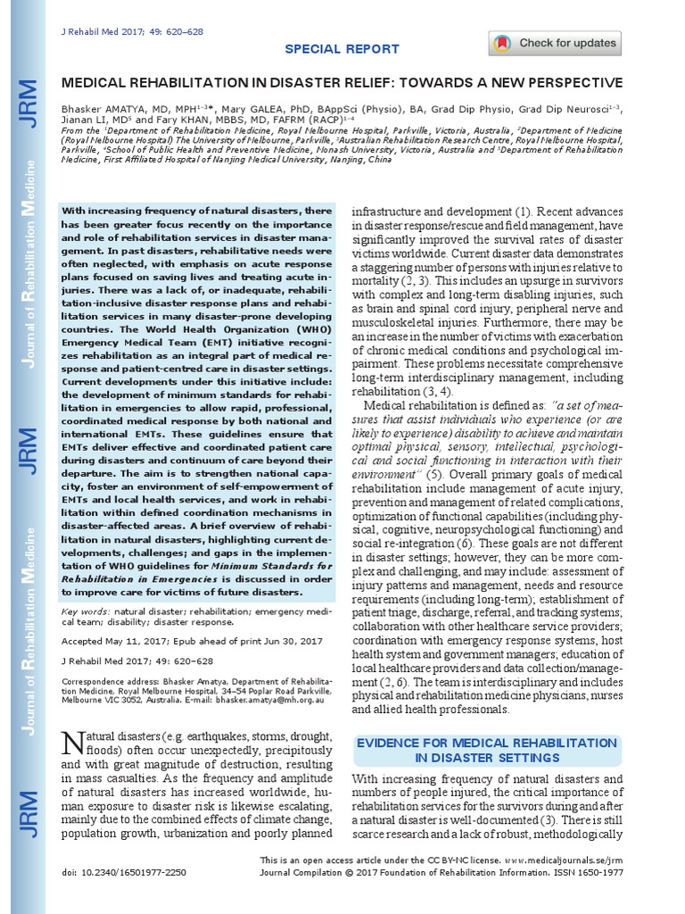 MEDICAL Rehabilitation IN DISASTER RELIEF TOWARDS A NEW PERSPECTIVE ...