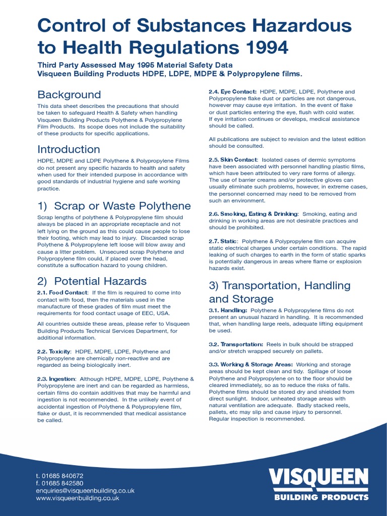 Control of Substances Hazardous To Health Regulations 1994: Background ...