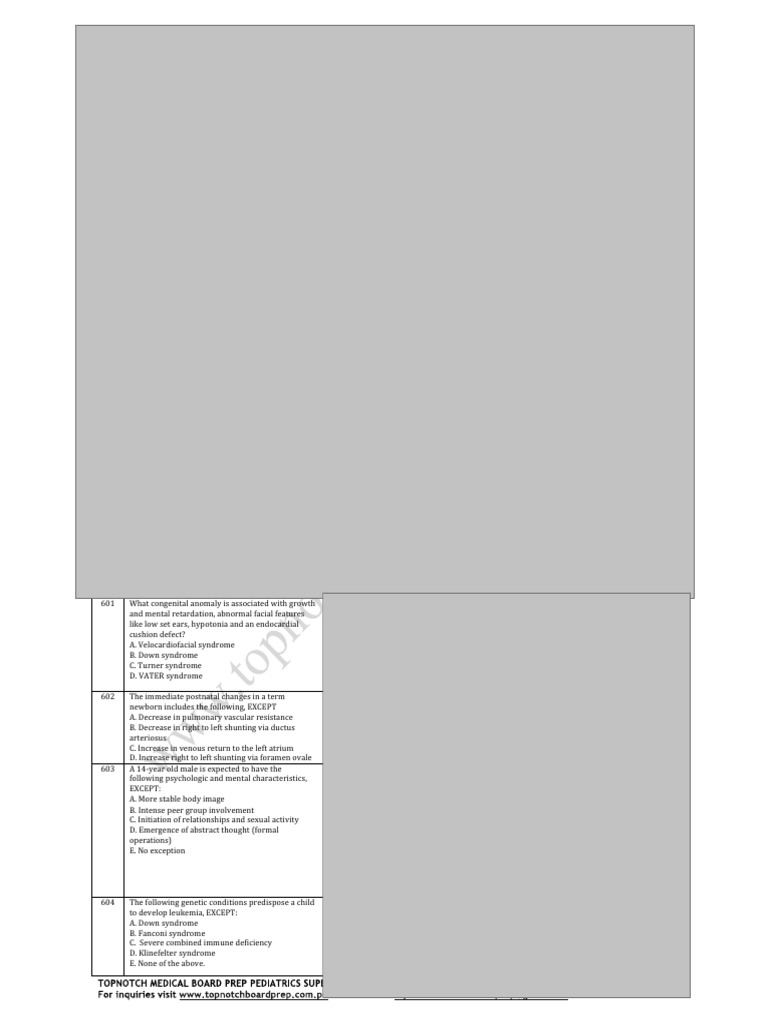 Pediatrics Mock Board Questionnaire | PDF | Tuberculosis | Hepatitis B
