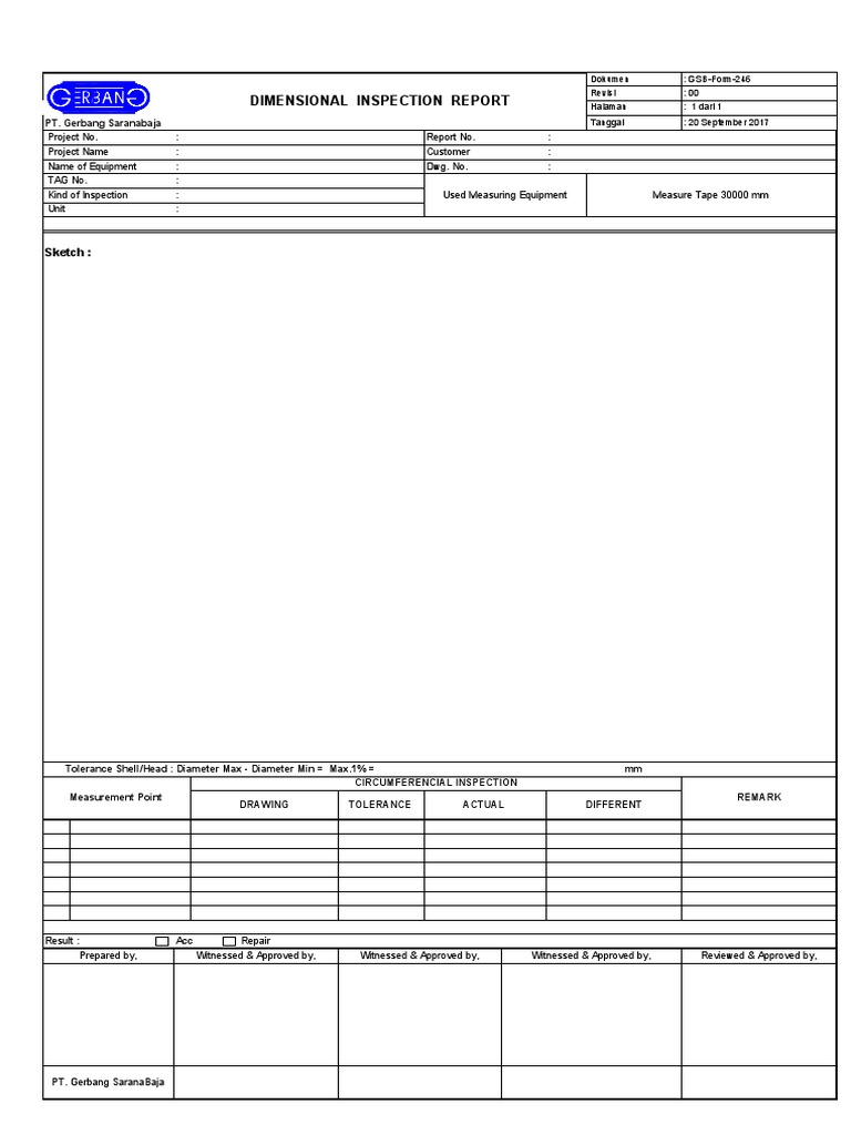 GSB-Form-246 Dimension Inspection Report (Circum) | PDF