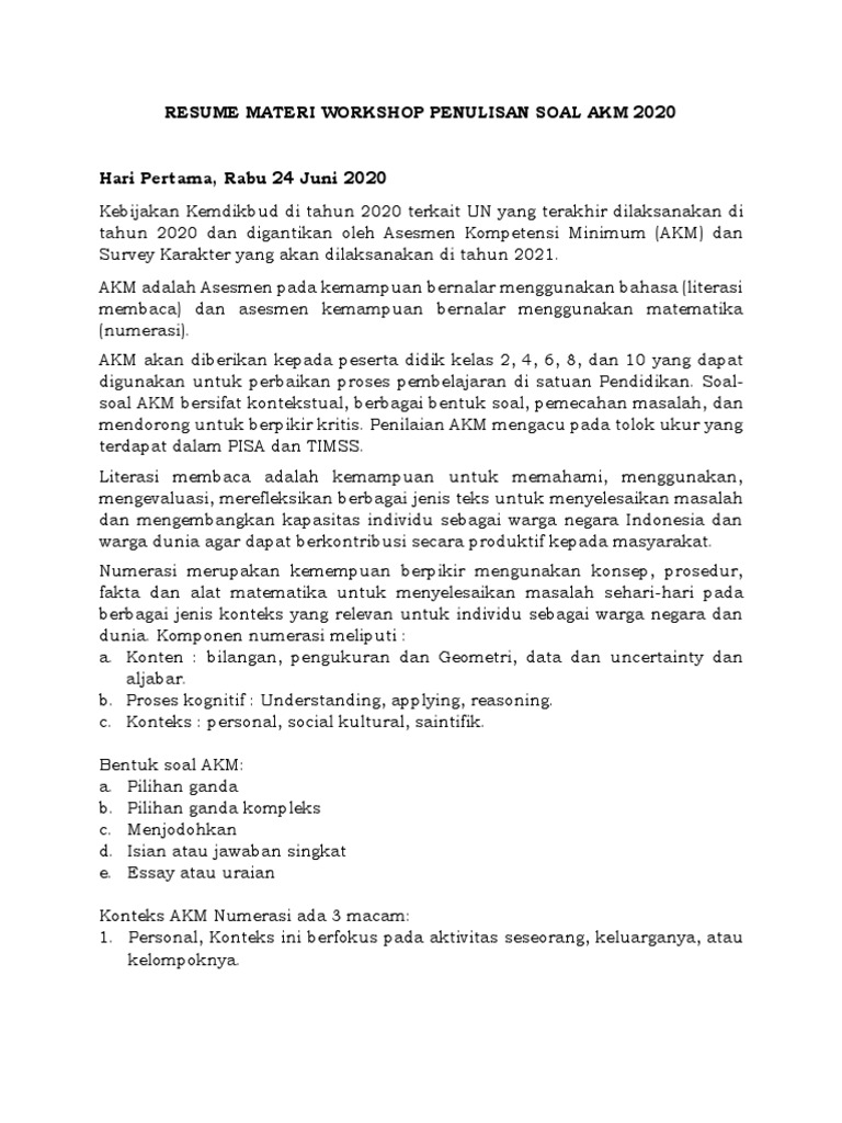 ASMAR ACHMAD - Resume Materi Workshop AKM PDF | PDF