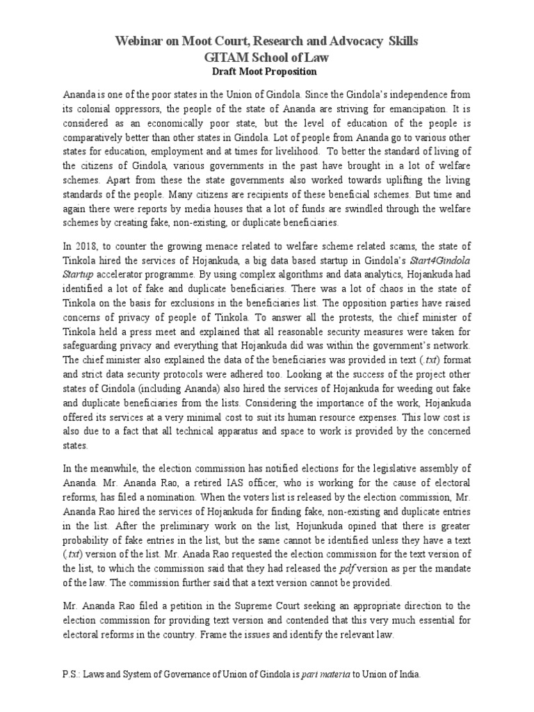 Moot Proposition GITAM Workshop | PDF | Policy | Social Institutions