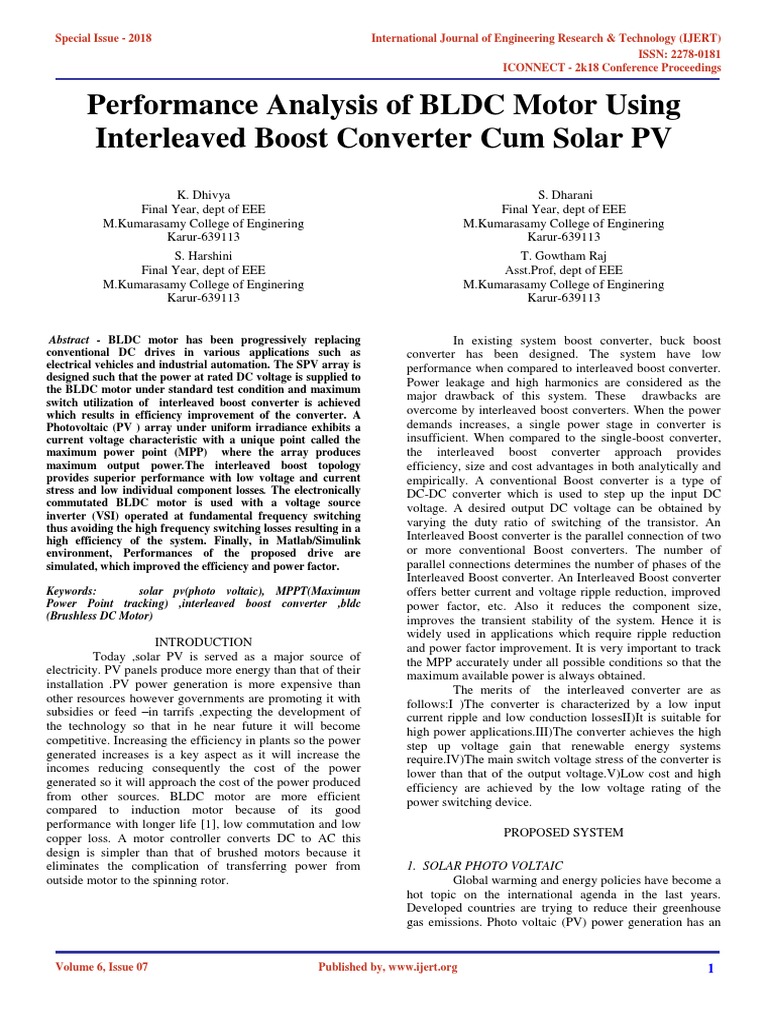 Performance Analysis Of Bldc Motor Using Interleaved Boost Converter