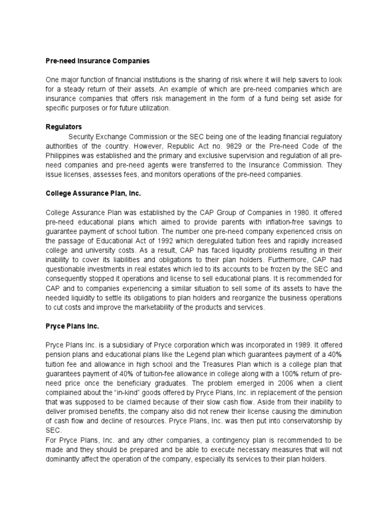 Pre-Need Insurance Companies | PDF | Market Liquidity | Insurance