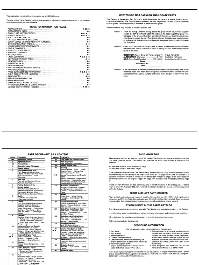 Jeep YJ 87-90 Parts List | PDF | Axle | Wheeled Vehicles