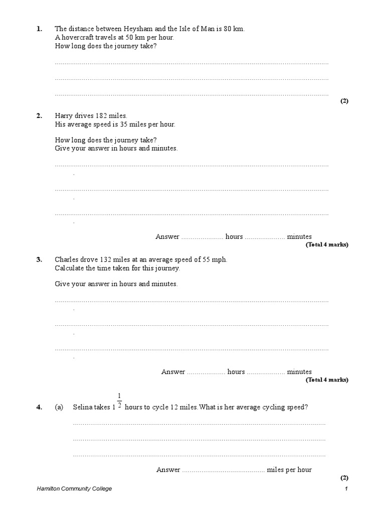 GCSE Exam Questions - Speed Distance Time | PDF | Speed | Spacetime