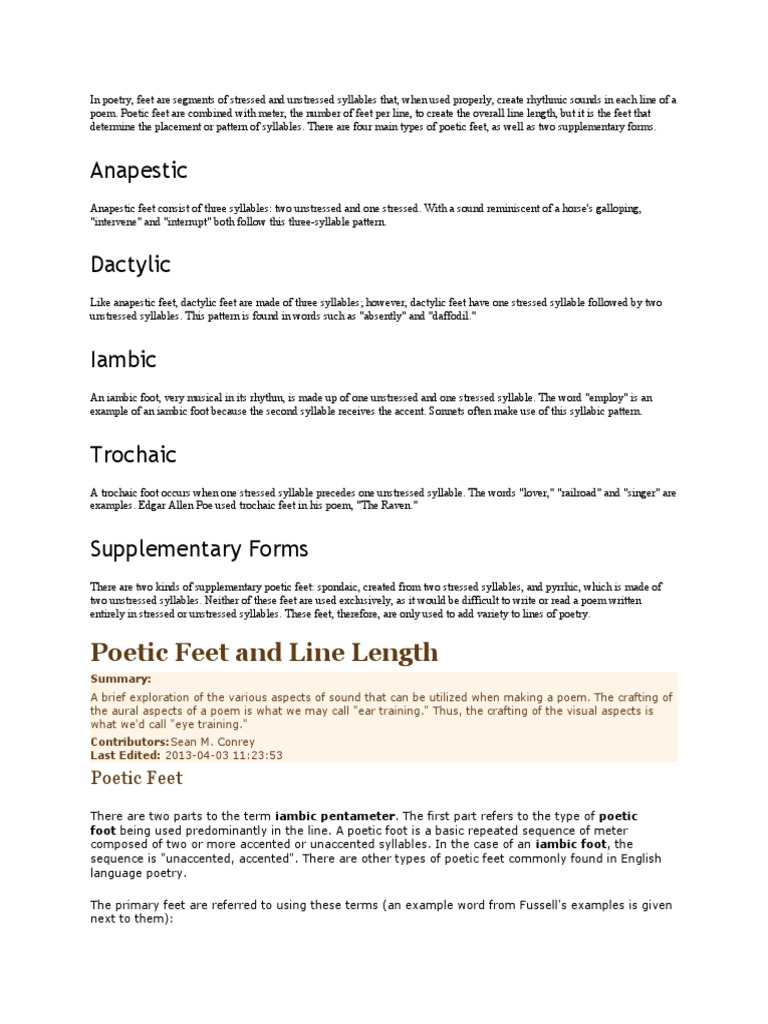 Anapestic: Poetic Feet and Line Length | Download Free PDF | Metre ...