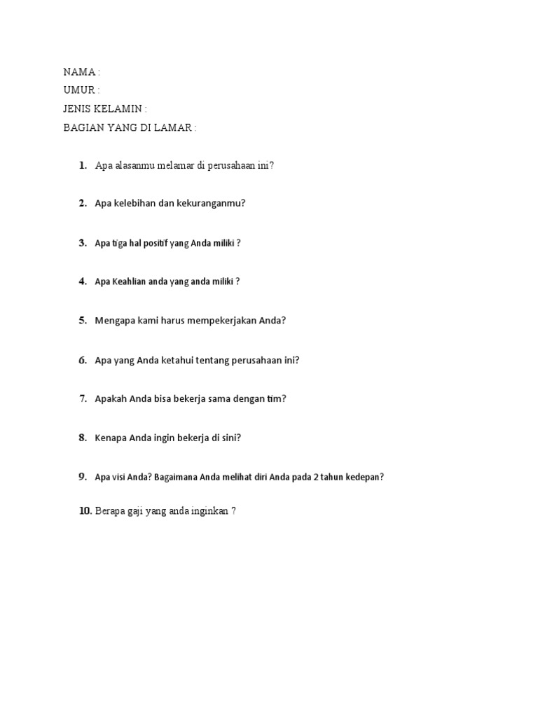 Form Interview Baru | PDF | Bisnis