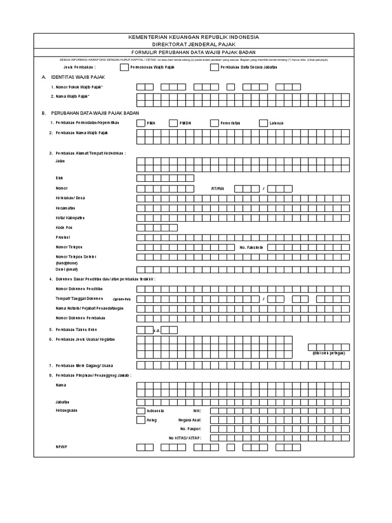 Formulir Perubahan Data Badan | PDF
