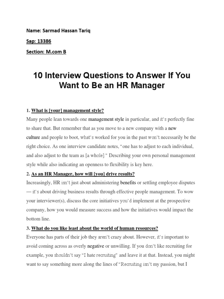 Key HR Manager Interview Questions | PDF | Job Interview | Employment