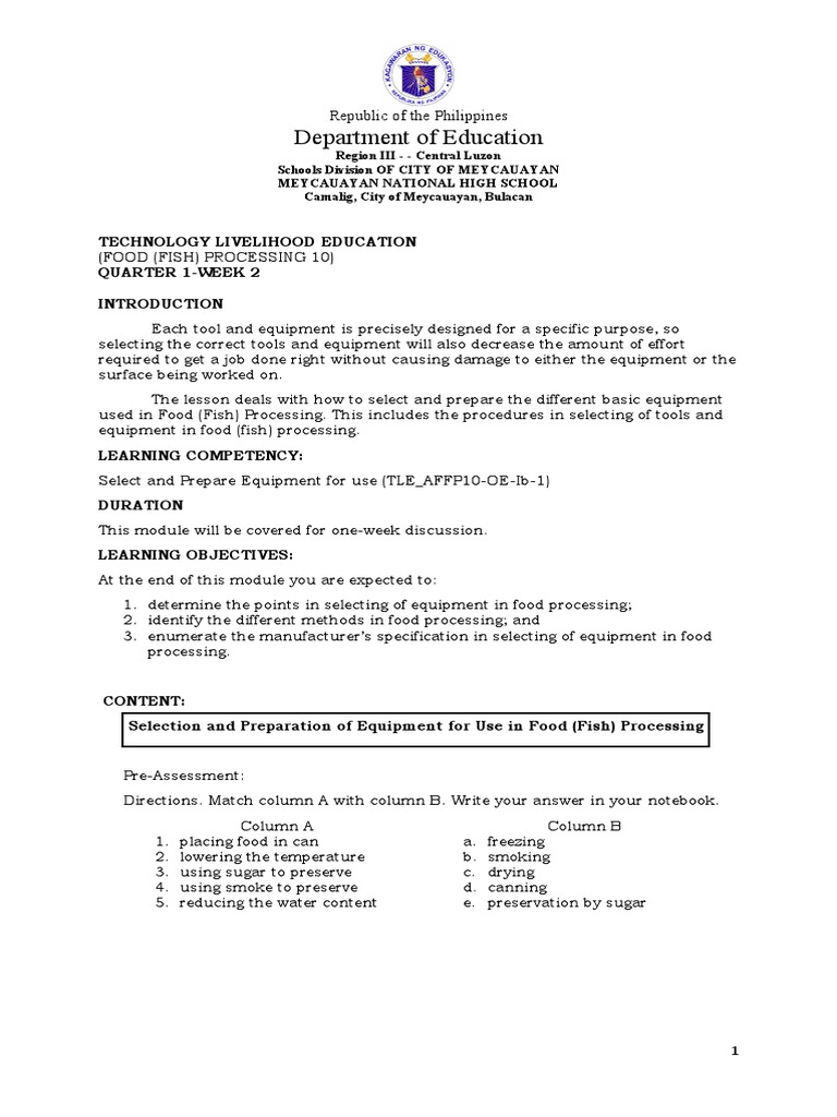 Module-Food Processing10 (Week 2) Q1-A4 | PDF | Food Preservation | Foods