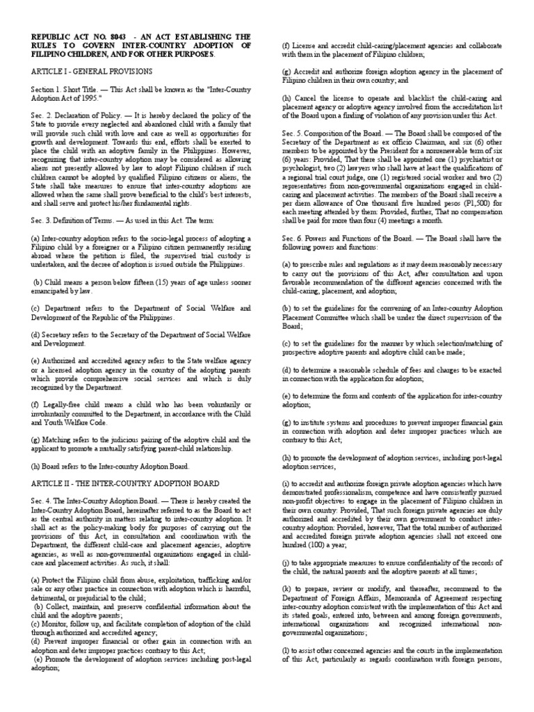 Ra 8043 | PDF | Child Custody | Adoption