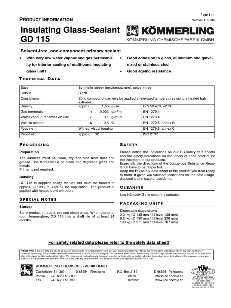 Insulating Glass-Sealant GD 115: Solvent-Free, One-Component Primary ...