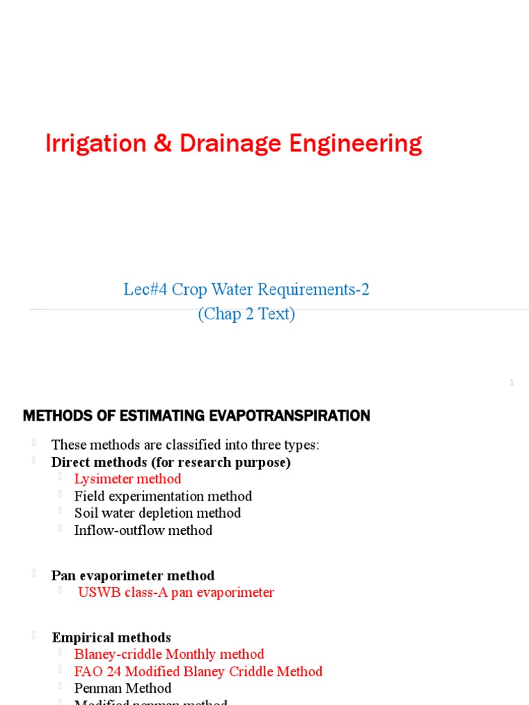 Lec#4-Crop Water Requirement | PDF | Humidity | Evapotranspiration