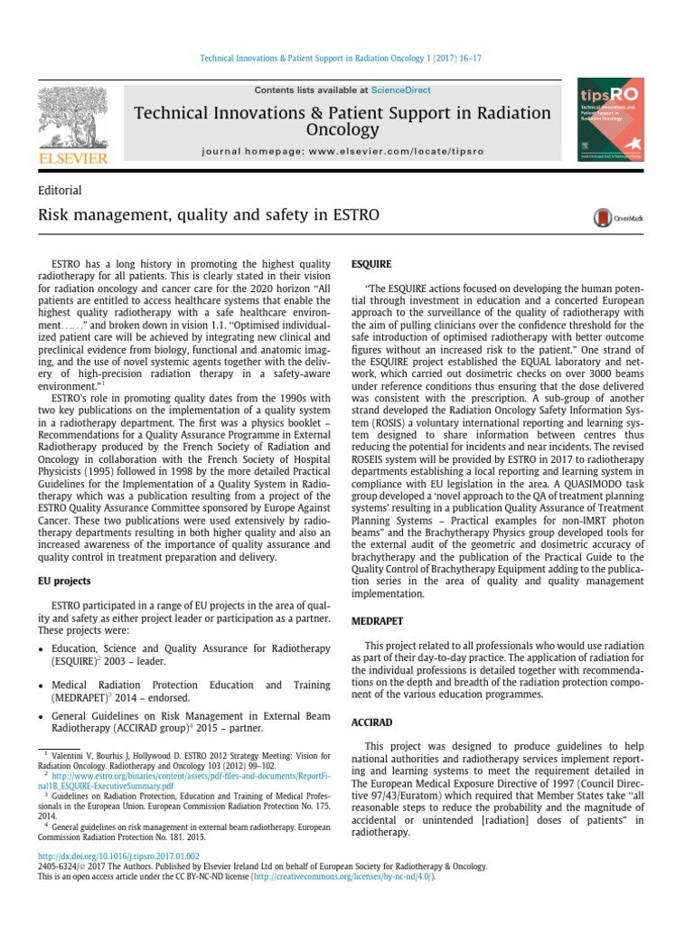 ESTRO's Role in Radiotherapy Quality Assurance | PDF | Radiation ...