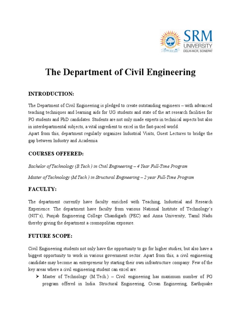 The Department of Civil Engineering | PDF