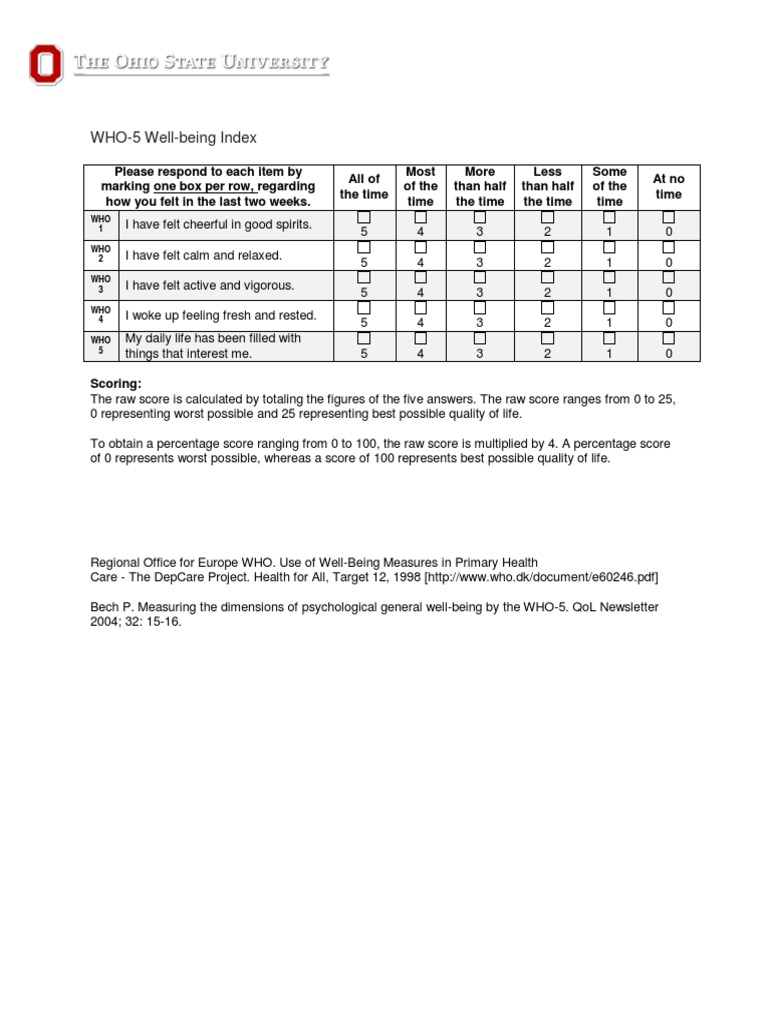Who 5 Wellbeing Indicator | PDF
