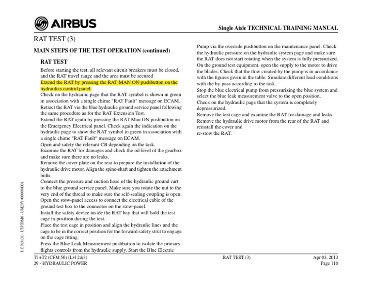RAT Test Procedure for Hydraulic Systems | PDF | Pump | Manufactured Goods