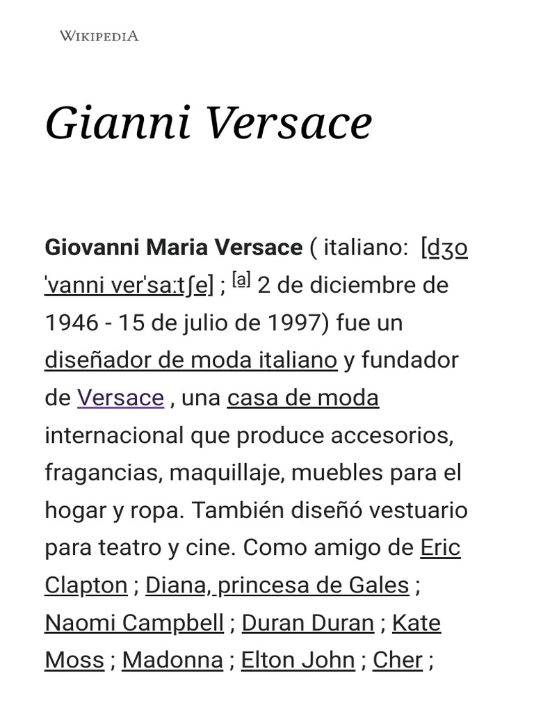 Gianni Versace - Wikipedia | PDF | Moda
