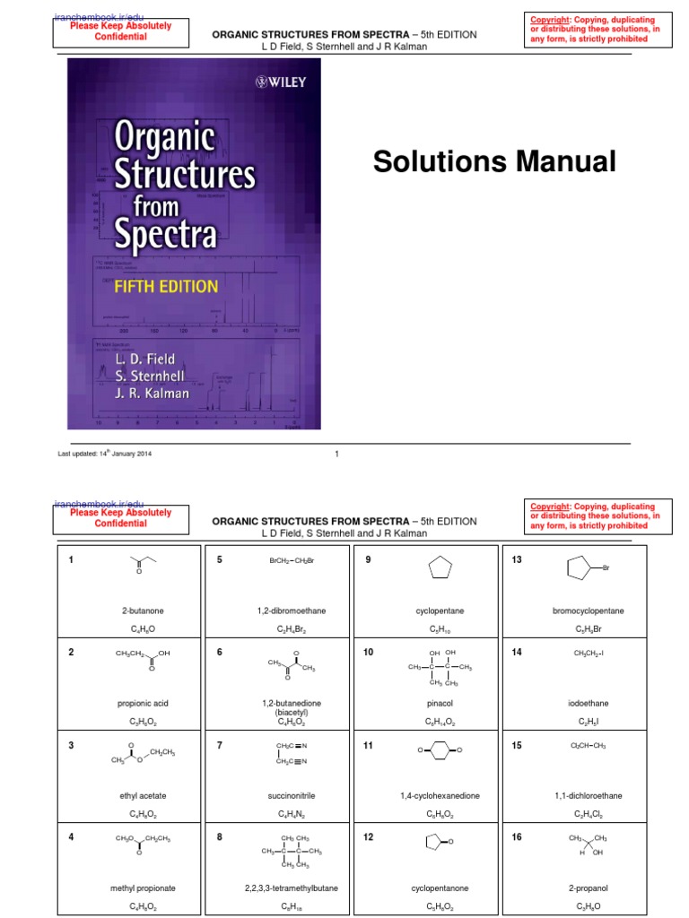 Solutions Manual: Organic Structures From Spectra - 5Th Edition | PDF ...