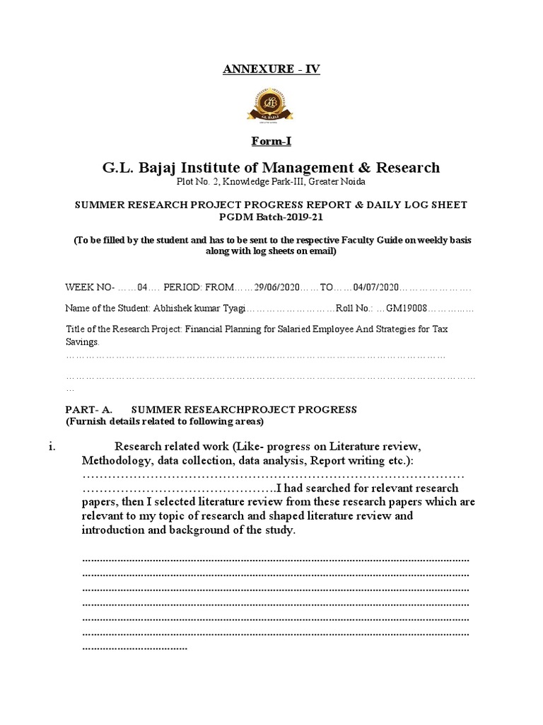 G.L. Bajaj Institute of Management & Research: Annexure - Iv | PDF | Cognition | Business