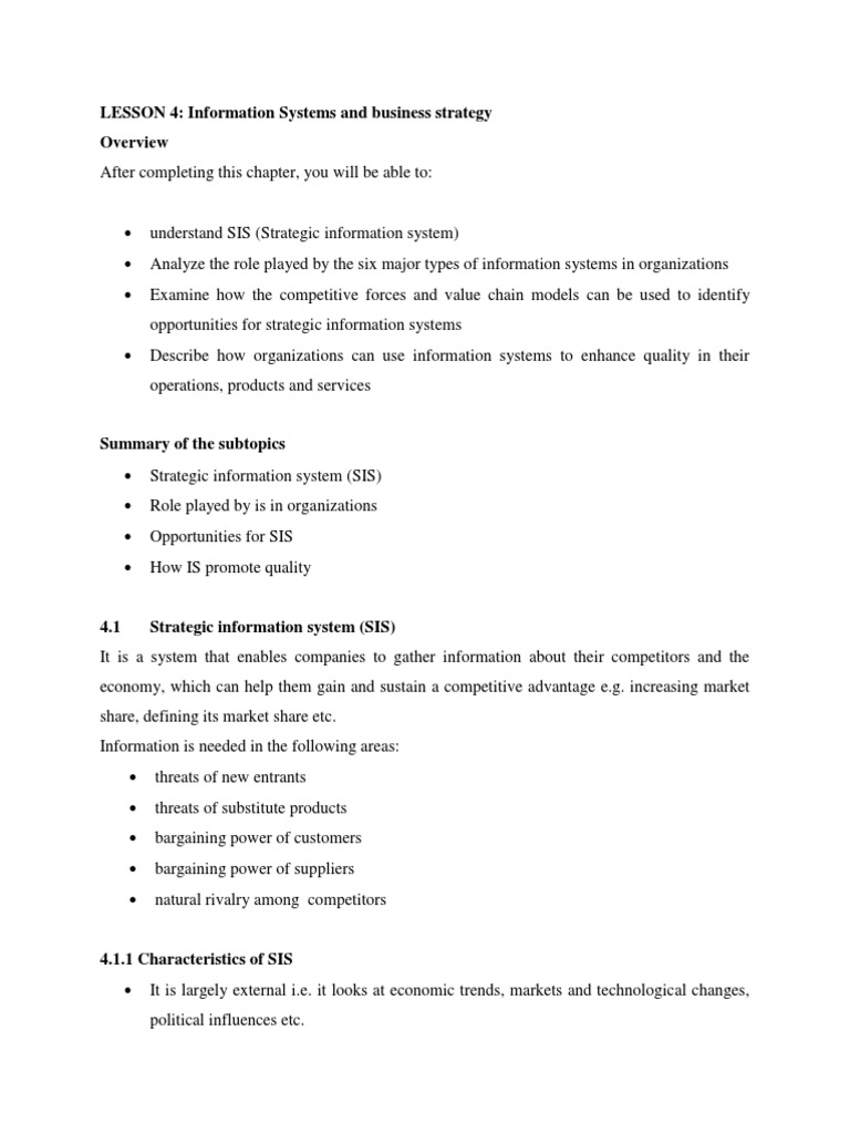 Lesson Four Mis Pdf Supply Chain Strategic Management