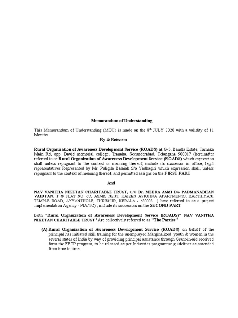 Mou OF ROADS | PDF | Regulatory Compliance | Risk