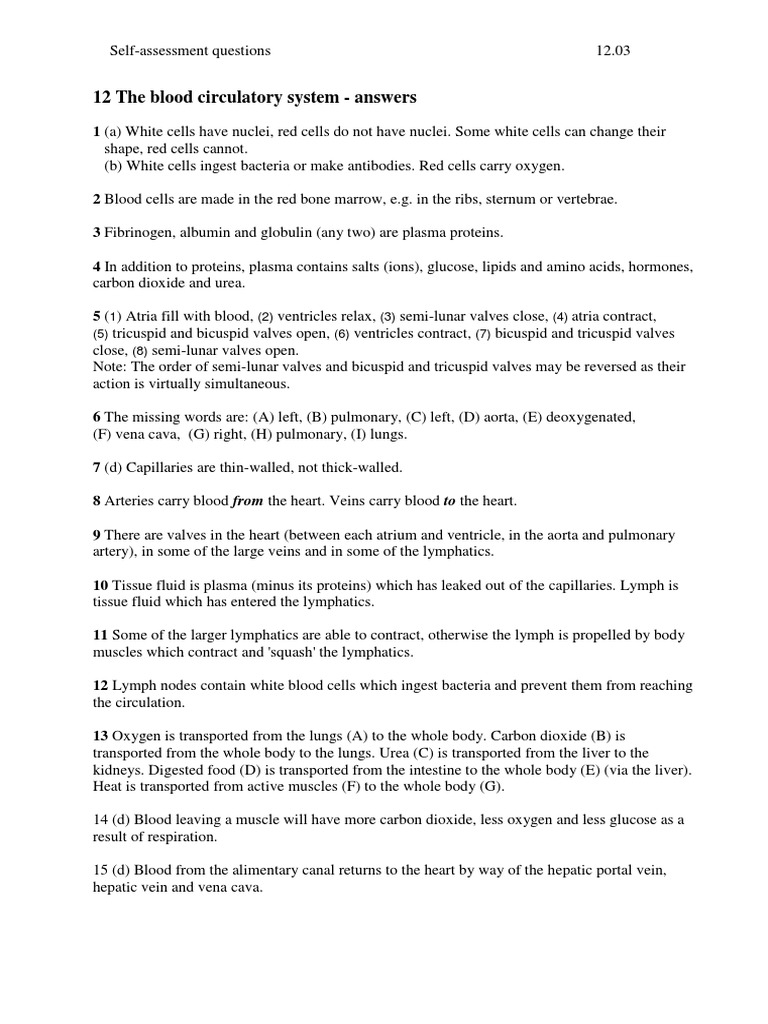 Blood Circulation Self-Assessment | PDF | Circulatory System | Atrium ...