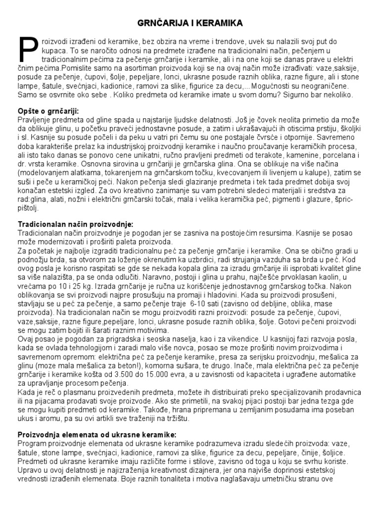 Biznis Ideja 22 - Grncarija I Keramika | PDF