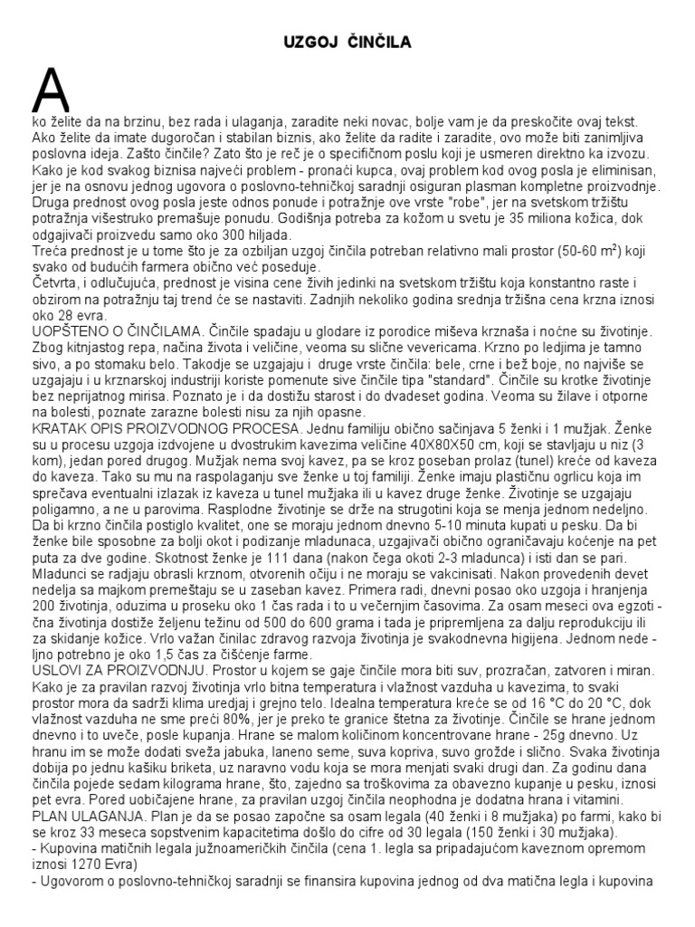 Biznis Ideja 24 - Uzgoj Cincila | PDF