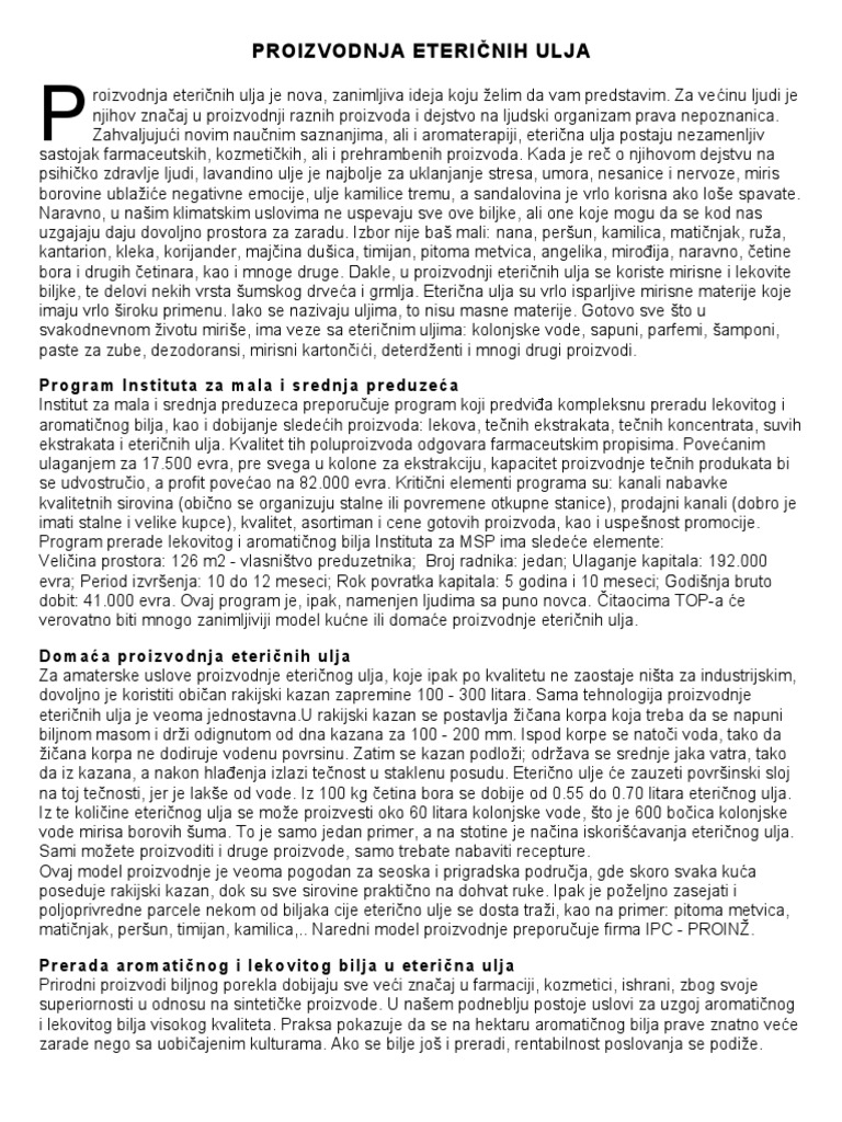 Biznis Ideja 5 - Proizvodnja Etericnih Ulja | PDF