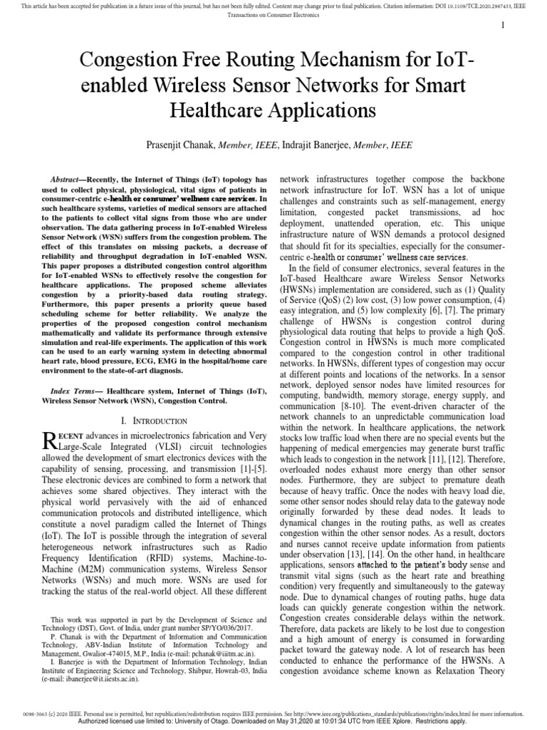 Congestion Free Routing Mechanism For Iot-Enabled Wireless Sensor ...