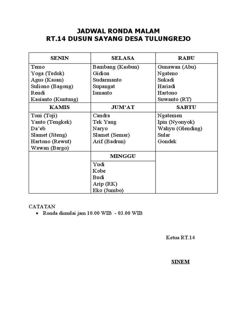 Jadwal Ronda Malam | PDF