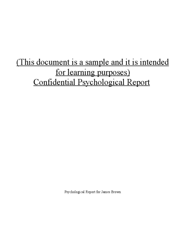 Confidential Psychological Report (A Sample For Learning Purposes ...