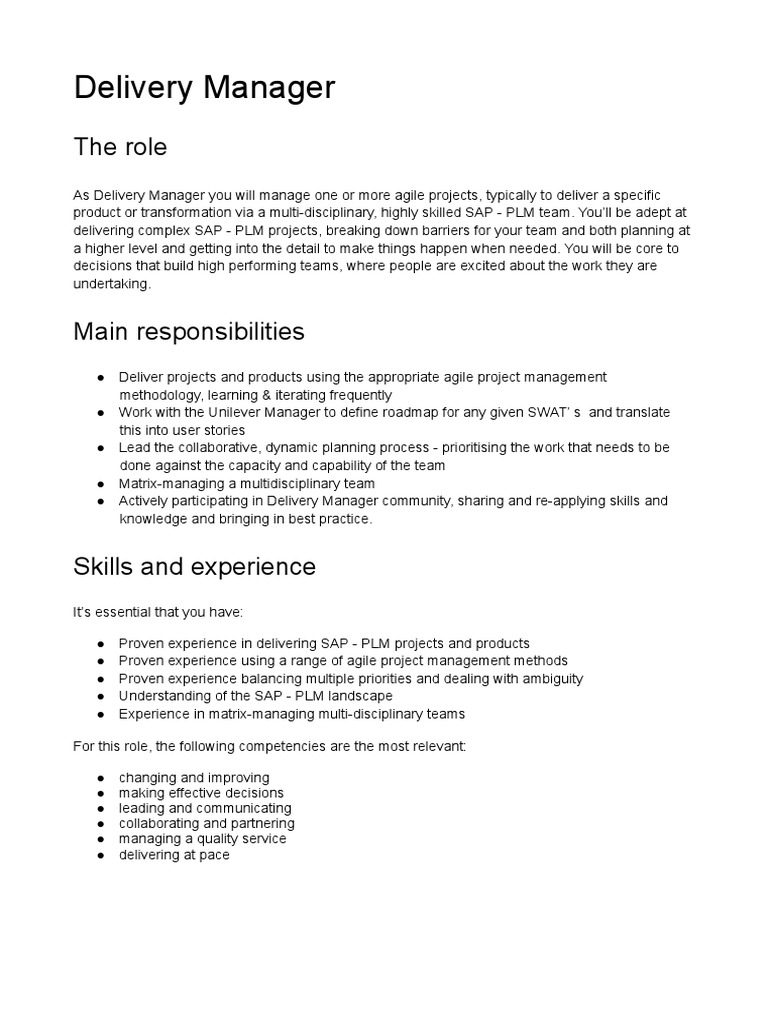 Delivery Manager: The Role | PDF | Business