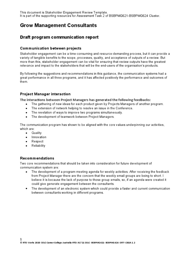 Assessment Task 2 Stakeholder Engagement Review Template | PDF