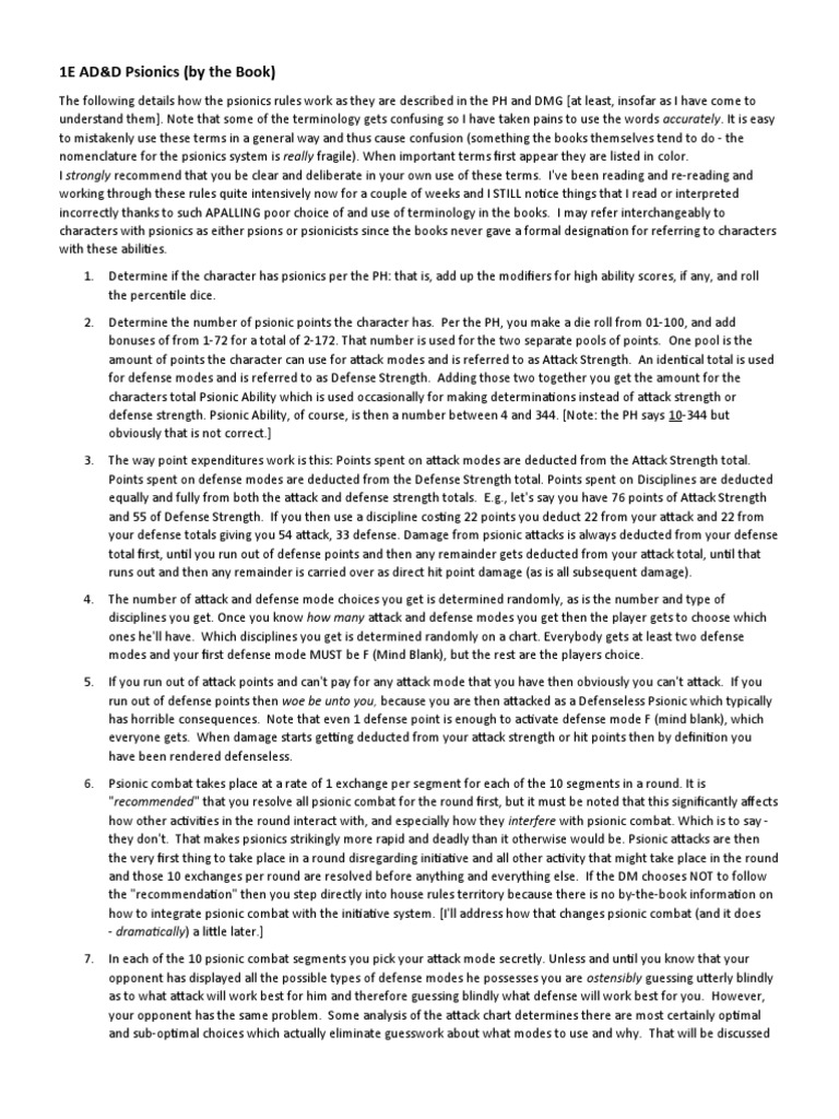 Understanding the Complex Rules of 1st Edition AD&D Psionics: An In-Depth Explanation and ...