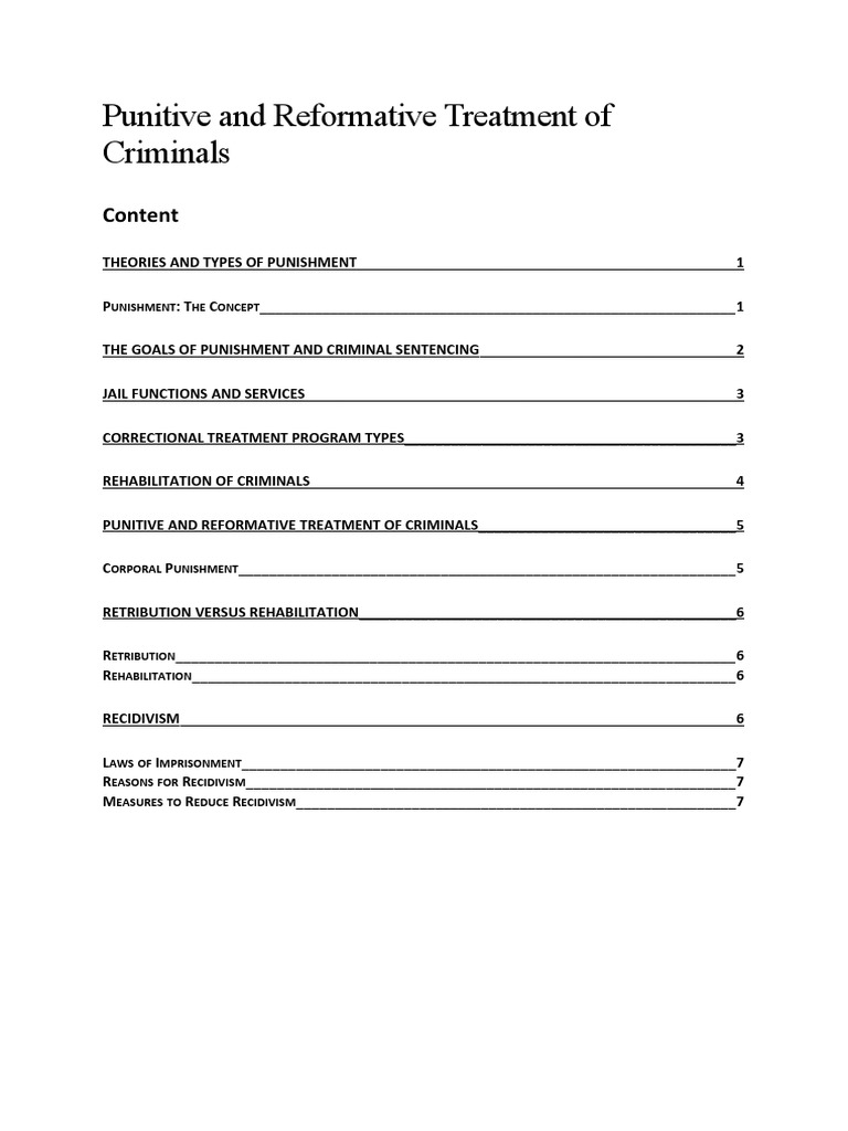 Punitive and Reformative Treatment of Criminals | PDF | Punishments ...