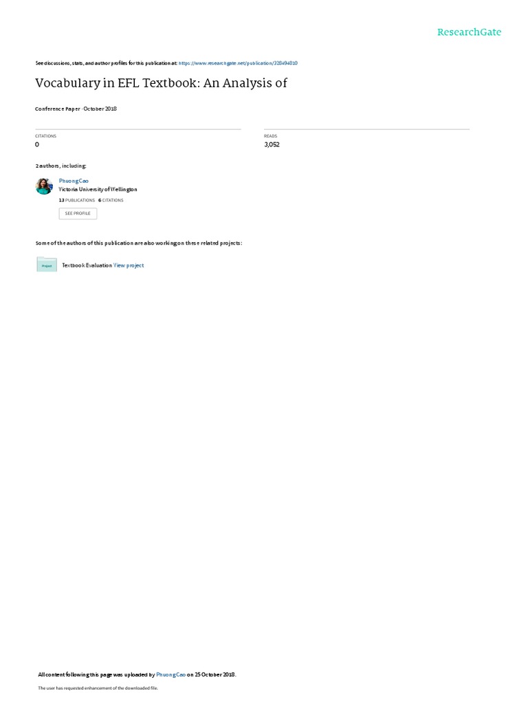 Vocabulary in EFL Textbook: An Analysis Of: October 2018 | PDF ...