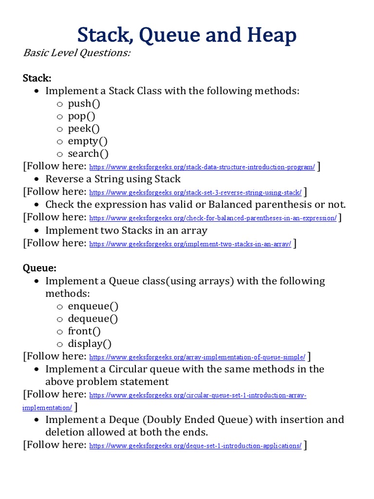 Stack, Queue and Heap: Basic Level Questions | PDF