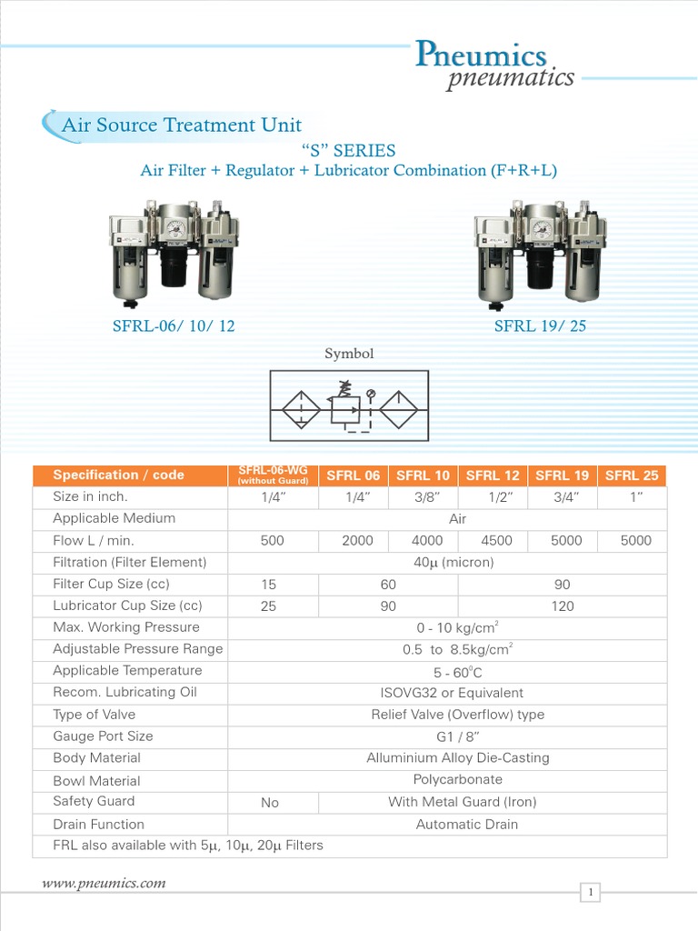 Pneumatics: Air Source Treatment Unit | PDF | Filtration | Valve