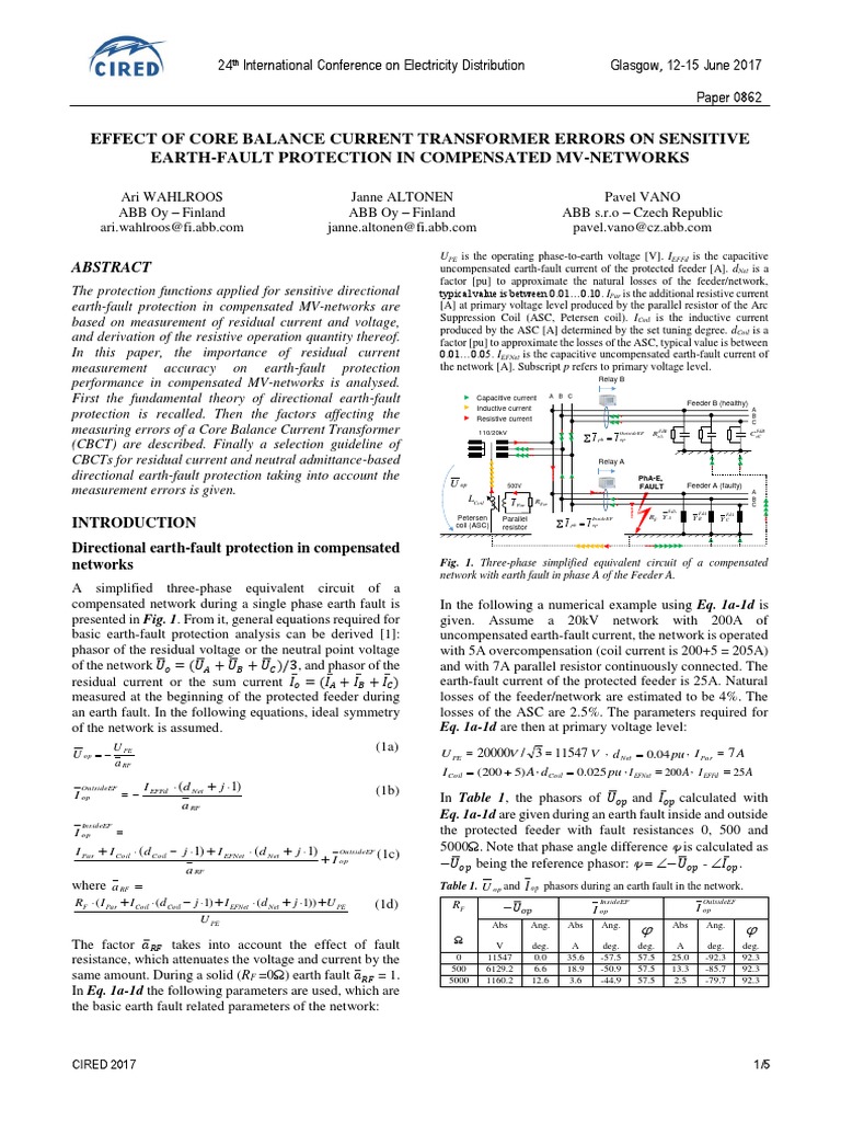 Effect of Core Balance Current Transformer Errors On Sensitive | PDF | Electrical Resistance And ...