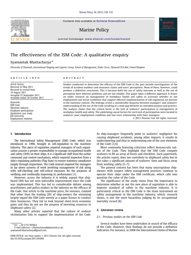 The Effectiveness of The ISM Code A Qualitative Enquiry | PDF ...