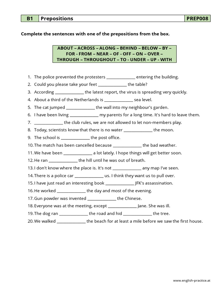 B1 Prepositions PREP008: WWW - English-Practice - at | PDF | Young Adult