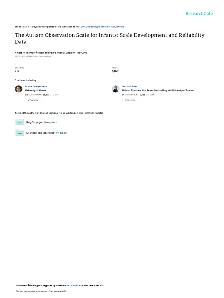 The Autism Observation Scale For Infants Scale Dev | PDF | Autism ...