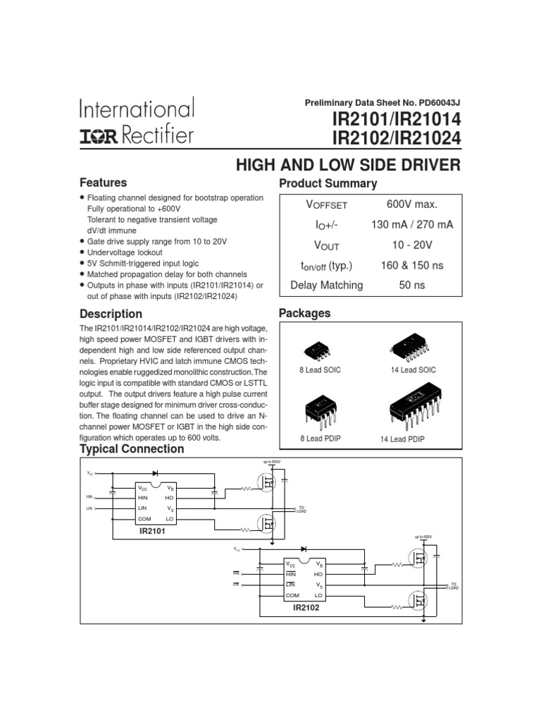 IR2101/IR21014 IR2102/IR21024: High and Low Side Driver | PDF | Logic ...