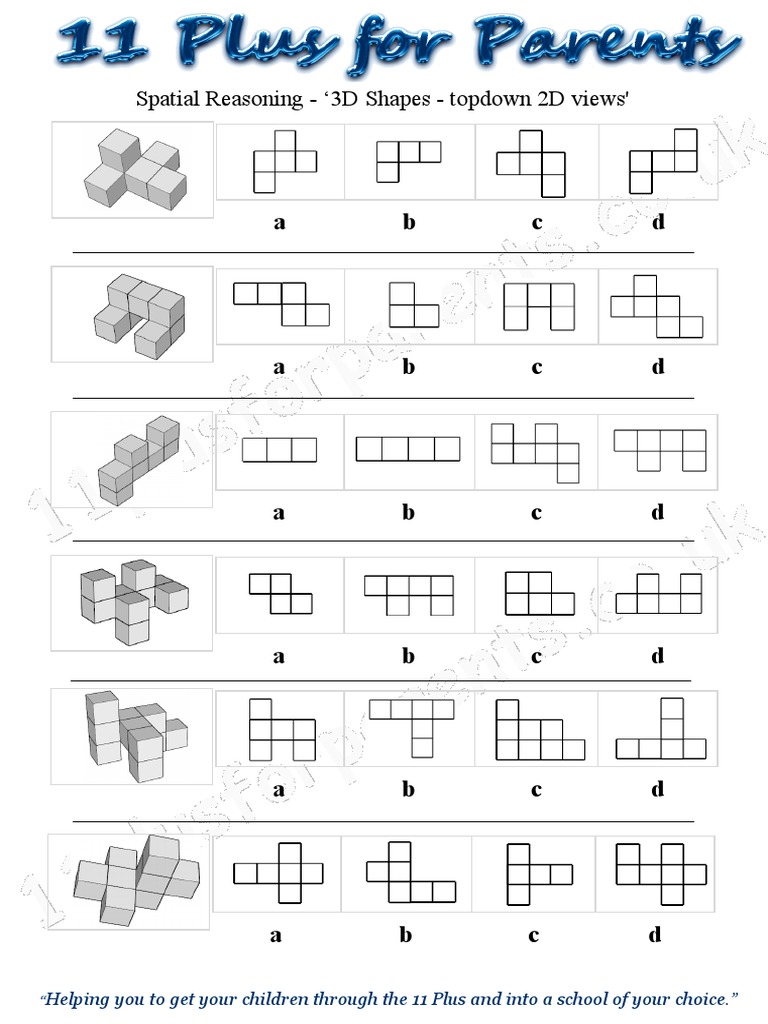 A B C D: Spatial Reasoning - 3D Shapes - Topdown 2D Views' | PDF