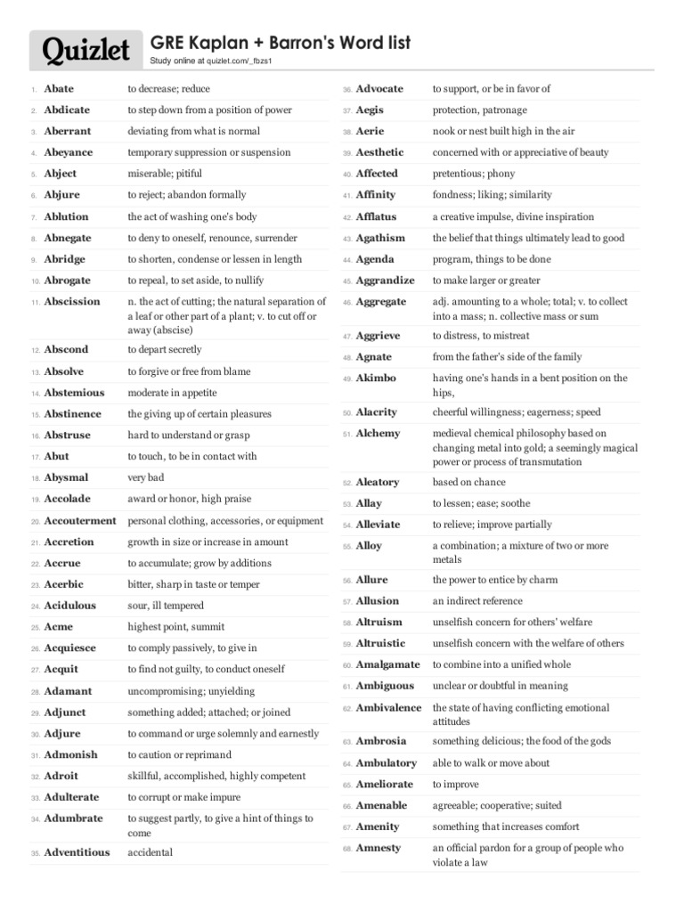 GRE Kaplan + Barron's Word List: Study Online at | PDF