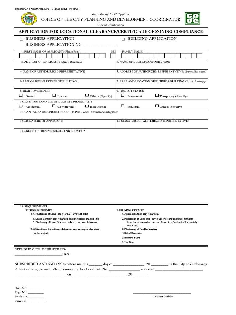 Application Form For Business or Building Permit | Download Free PDF ...
